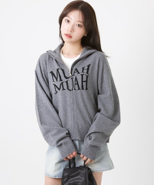 A'GEM/9 × .kom 『muah muah/ムーアムーア』 JACQUARD KNIT ZIPUP CARDIGAN/ジャガードニット ZIP UP カーディガン muahmuah│A ...