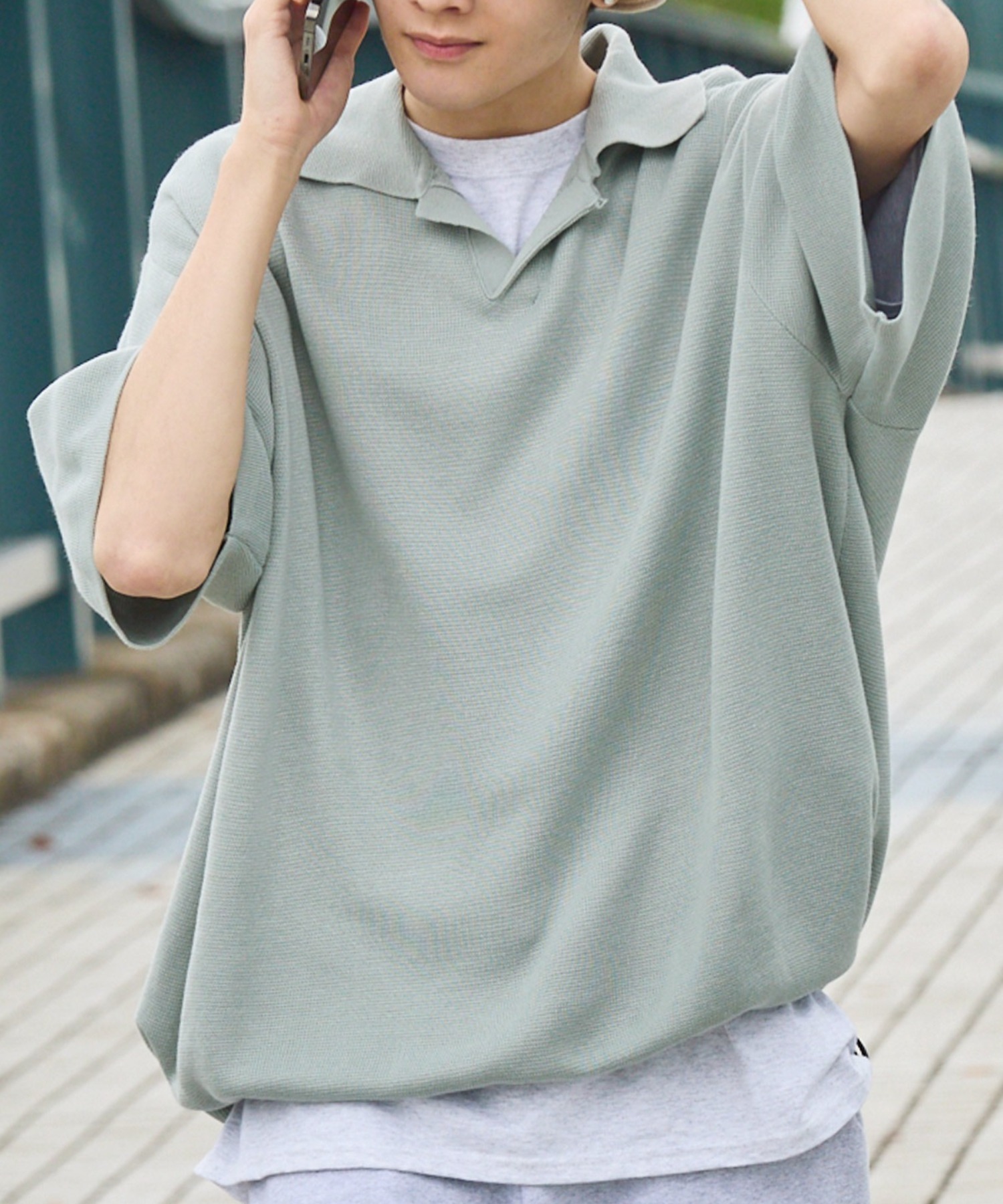 【HECT】Milano Rib knit Draw Cord Skipper Polo shirt / ミラノリブニット ドローコード ...