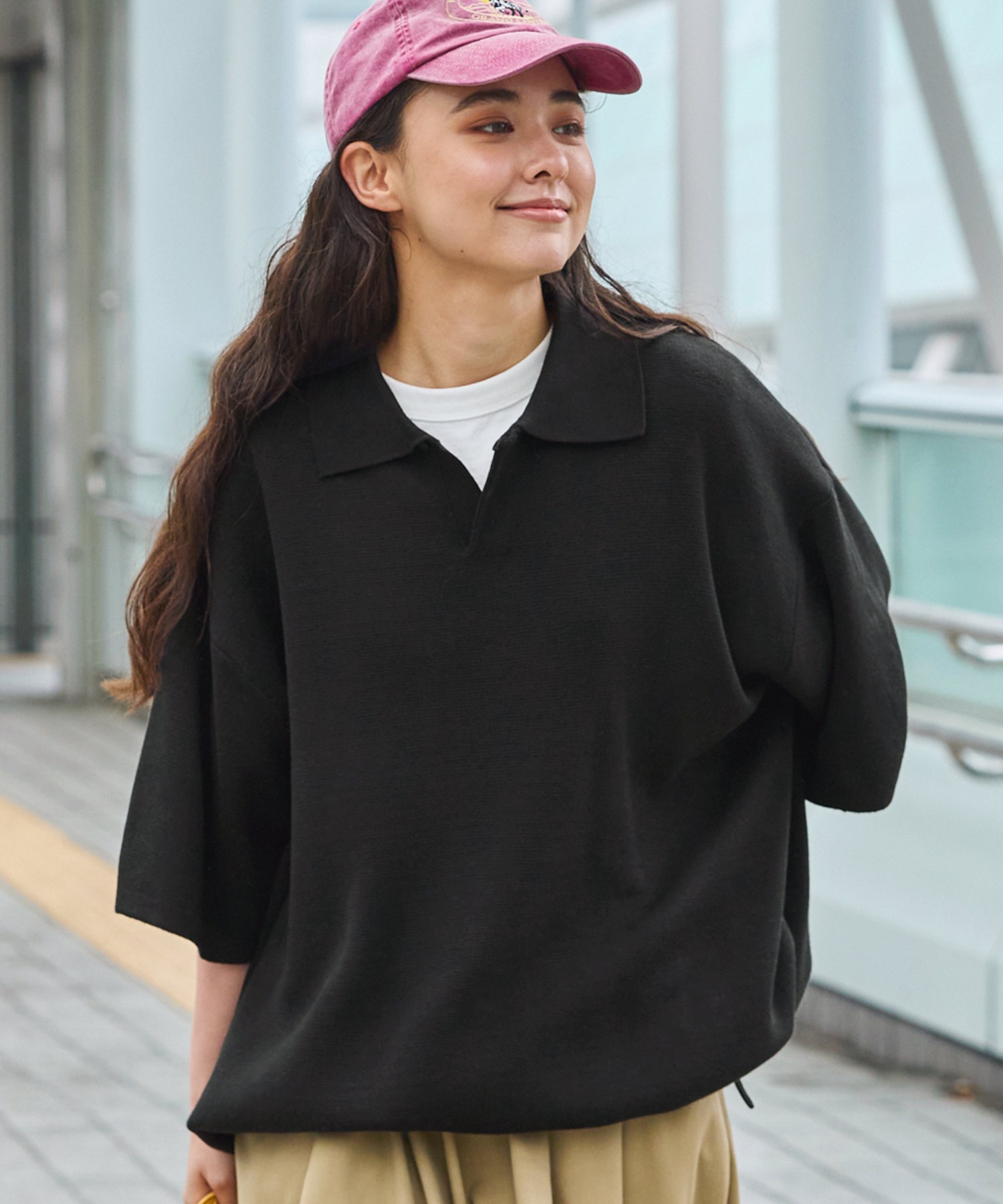 【HECT】Milano Rib knit Draw Cord Skipper Polo shirt / ミラノリブニット ドローコード ...