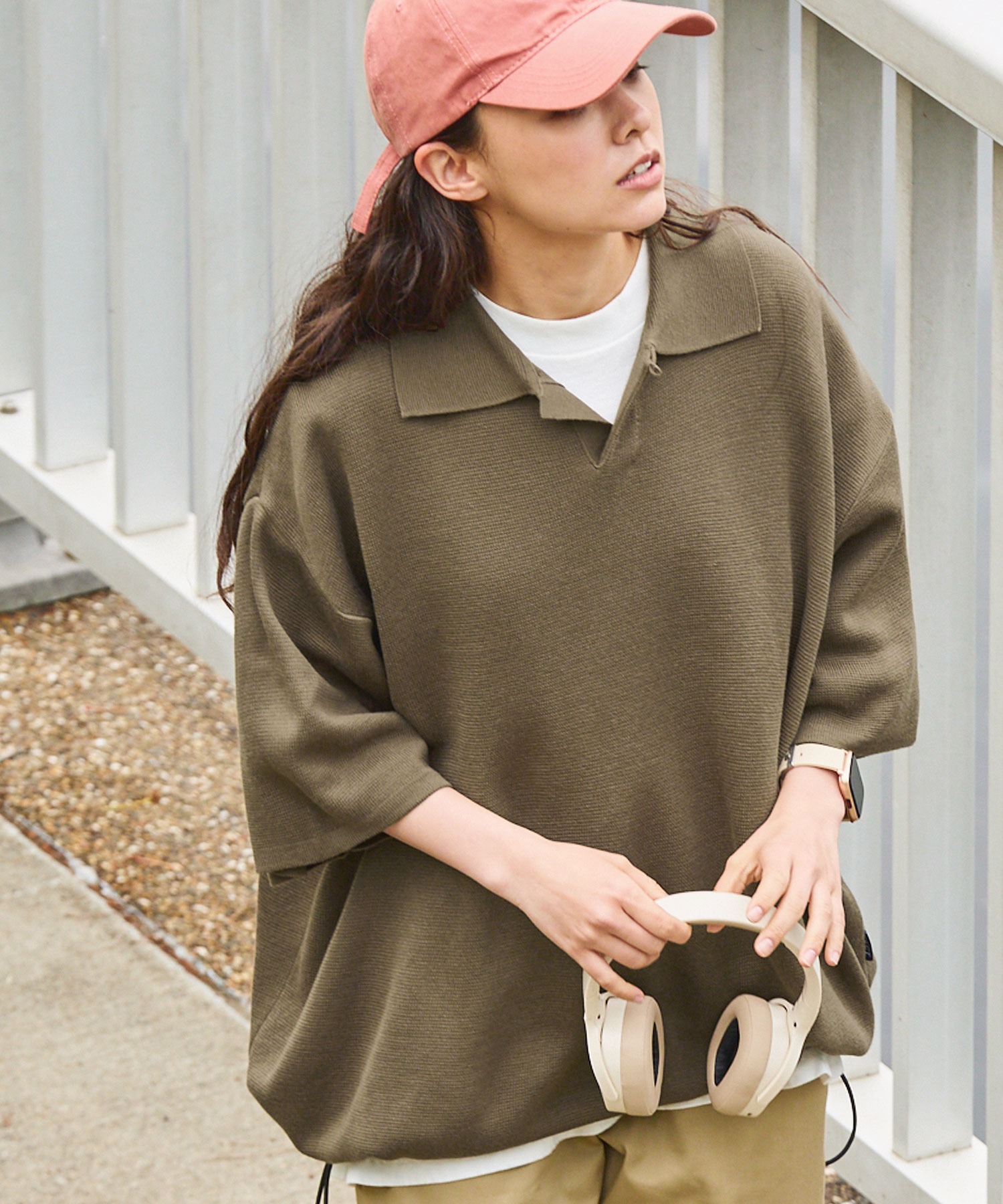 【HECT】Milano Rib knit Draw Cord Skipper Polo shirt / ミラノリブニット ドローコード ...