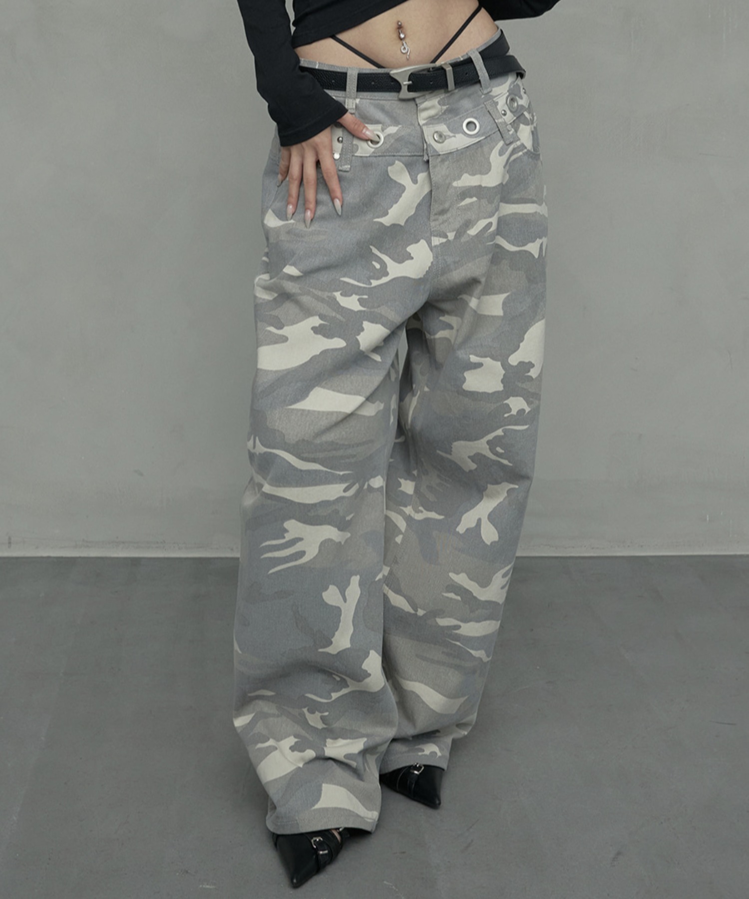 A'GEM/9 × .kom 『NIIER NOR/ニアノア』 EYELET DOUBLE WAIST PANTS