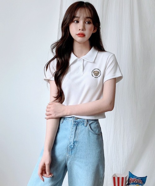 『muah muah/ムーアムーア』×『teddy bear/テディベア』MUAH BEAR STITCH CROP T-SHIRT/ムアベア ...